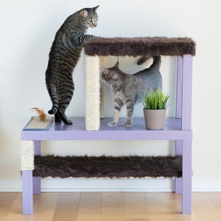 How to make a DIY cat condo using Ikea tables & NO power tools!
