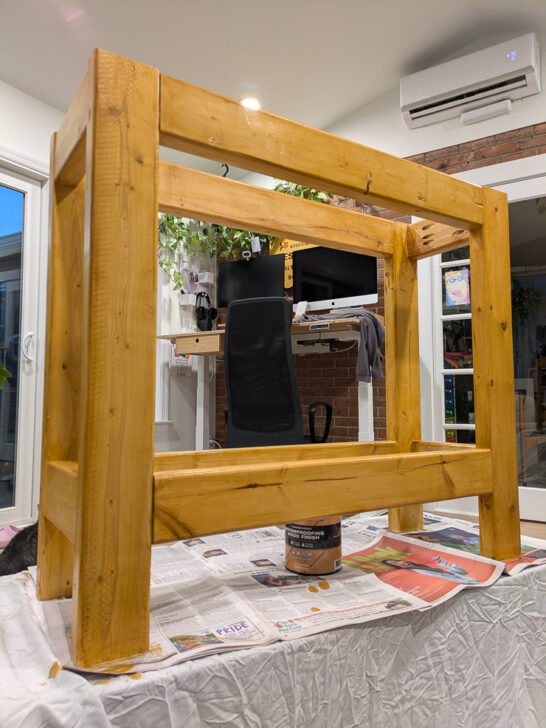 My outdoor console table made using 2x4s and pavers!